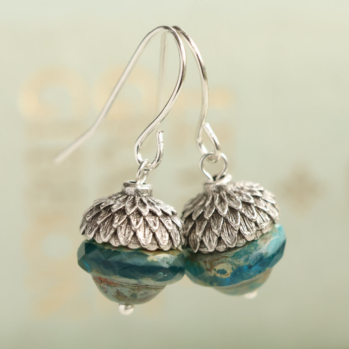 Teal Silver Acorn Earrings – Silk Purse, Sow's Ear